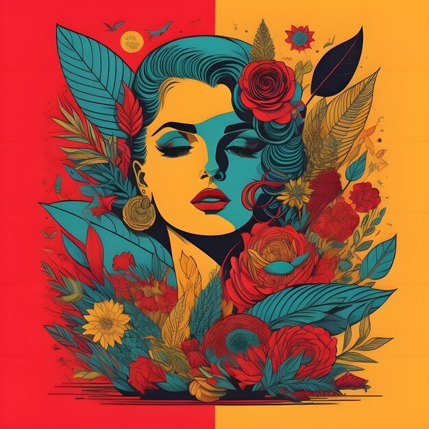 Premium AI Image | Beautiful woman face with flowers and leaves on ... Premium AI Image | Beautiful woman face with flowers and leaves on ...