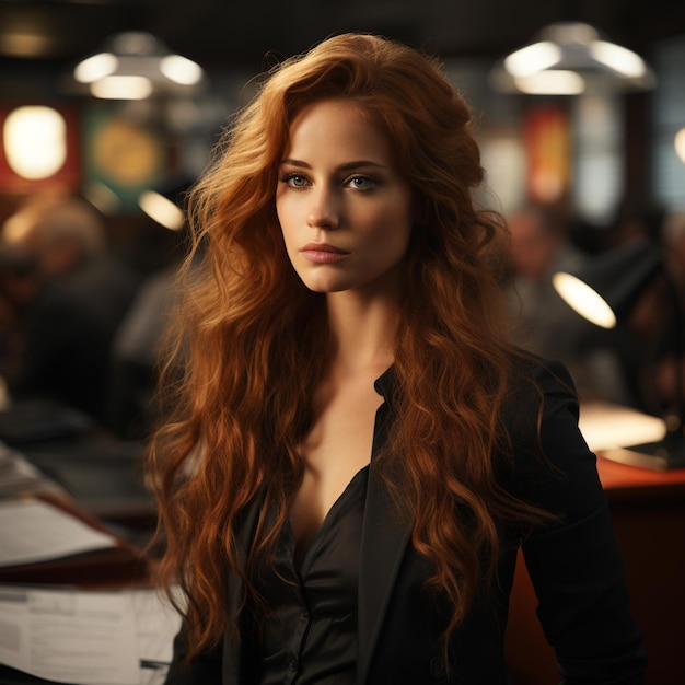 Premium Ai Image Beautiful Woman Long Haired Redhead With Stern Face Looking