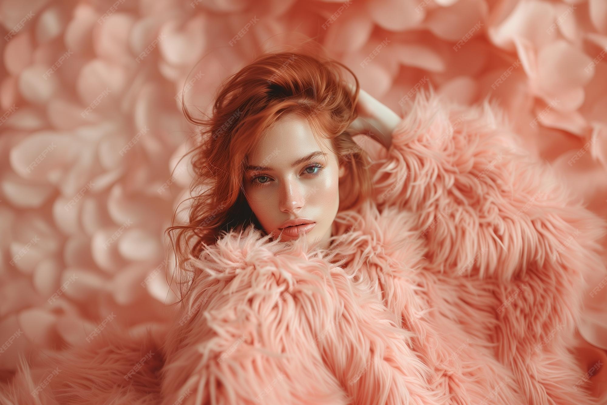 Premium Photo Beautiful Woman In A Peach Fuzz Sweater On A Background Of Peach Fuzz