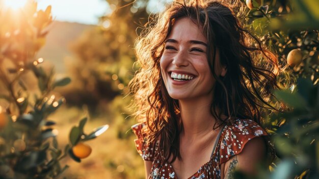 Beautiful Woman Smiling Happily in Nature | Premium AI-generated image Beautiful Woman Smiling Happily in Nature | Premium AI-generated image