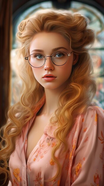 Premium Ai Image Beautiful Woman With Glasses Generative Ai