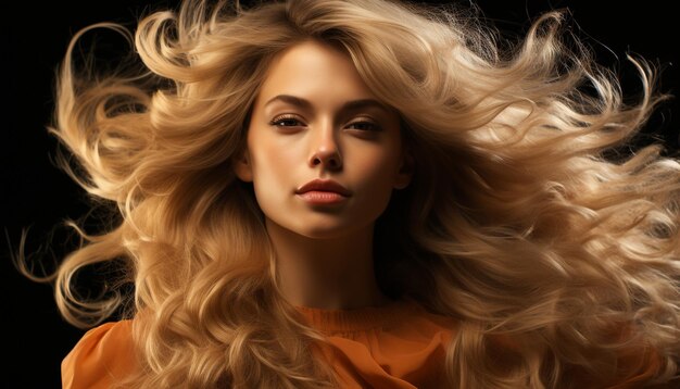 Premium Ai Image A Beautiful Woman With Long Curly Blond Hair Looking Sensually Generated By