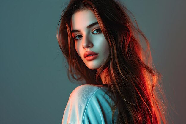 Beautiful Woman With Long Hair Posing Premium Ai Generated Image