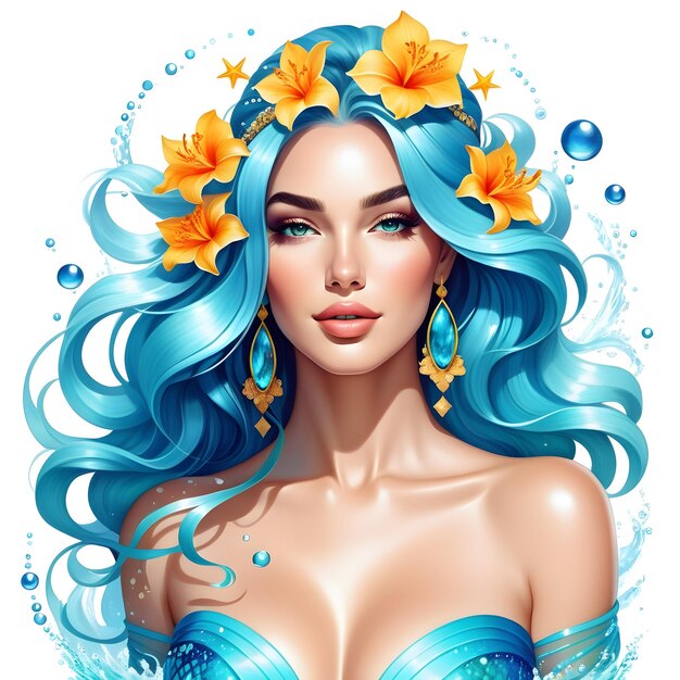 Premium Photo Beautiful Woman Zodiac Sign Aquarius On White Background