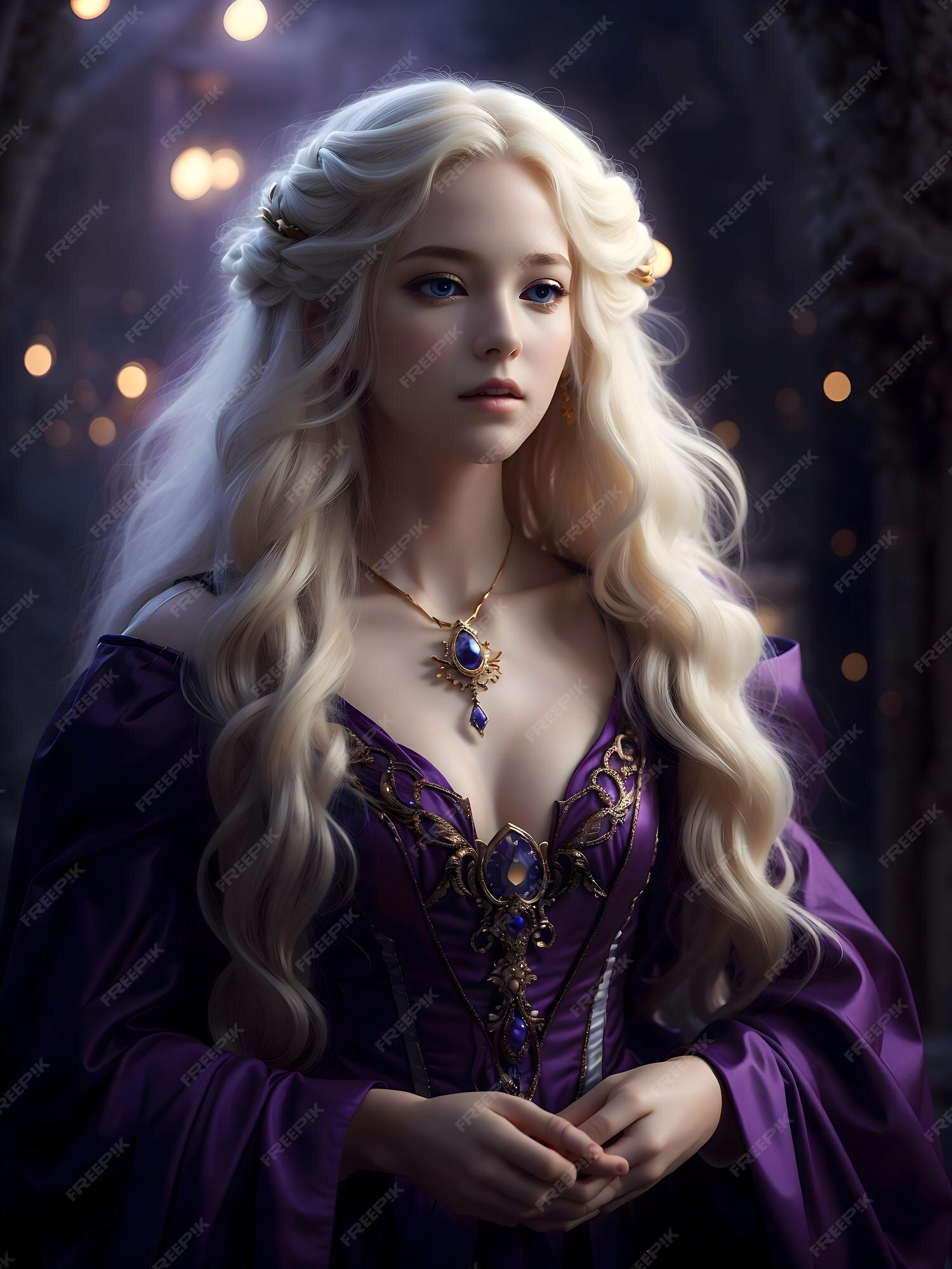 Premium Ai Image Beautiful Young Girl With Brown Hair Wearing Purple