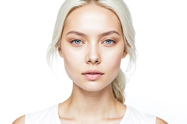 Beautiful Young Woman With Blonde Hair And Blue Eyes Premium Ai