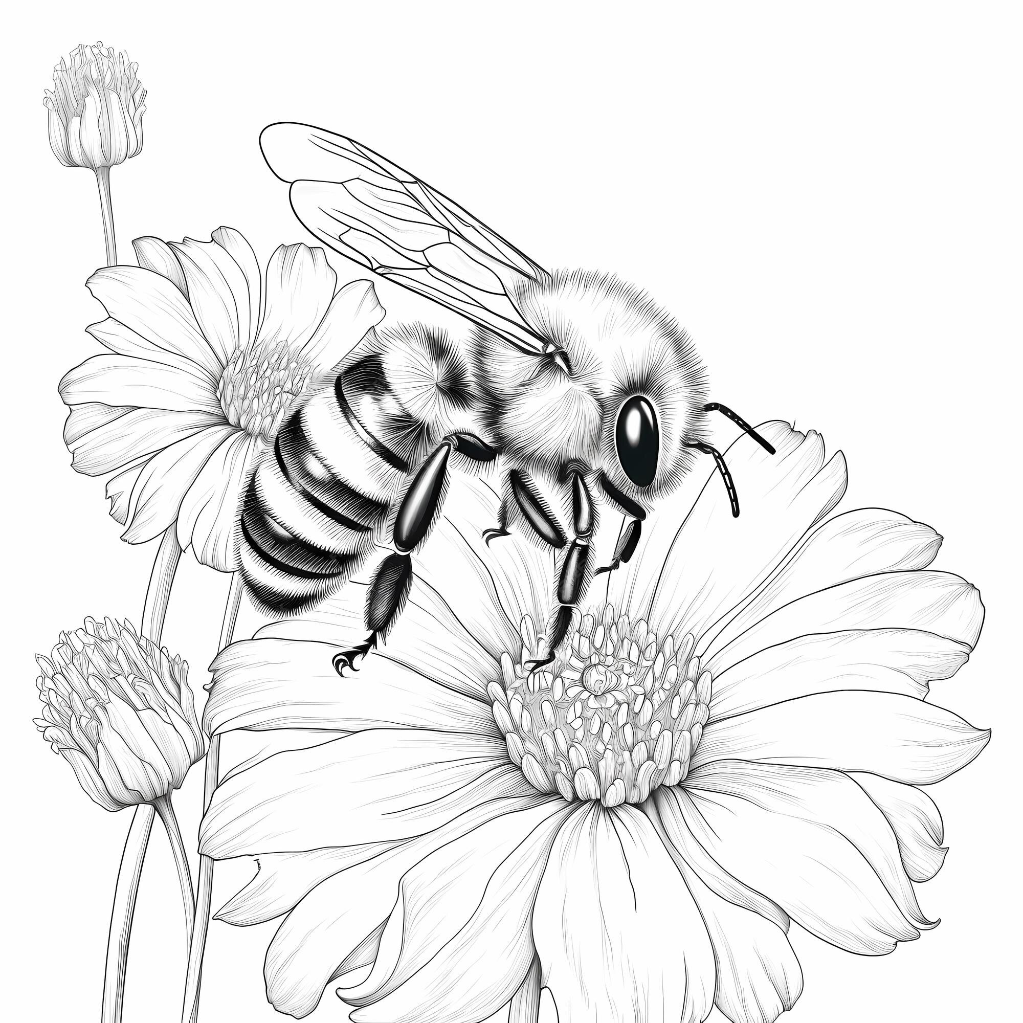 Premium Photo | Bee and Blossom Coloring Page Highlighting the ... Premium Photo | Bee and Blossom Coloring Page Highlighting the ...