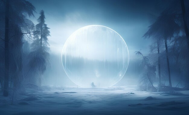 Premium AI Image | A Big Blue Circle with Trees Behind It Premium AI Image | A Big Blue Circle with Trees Behind It