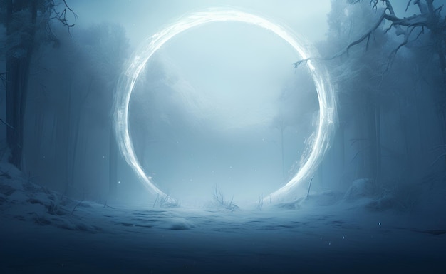 Premium AI Image | A Big Blue Circle with Trees Behind It Premium AI Image | A Big Blue Circle with Trees Behind It