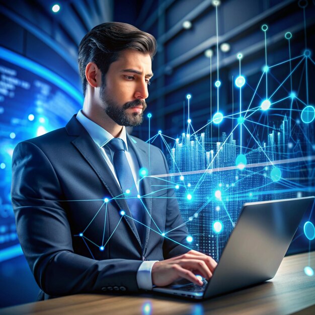 Big Data Analytics With Ai Technology Data Analyst Analyzing And Visualizing Complex Information