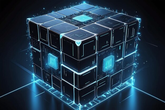 Big Data Cube Quantum Computer Server Concept Background 3D Blockchain Cube Blocks Concept Data ...