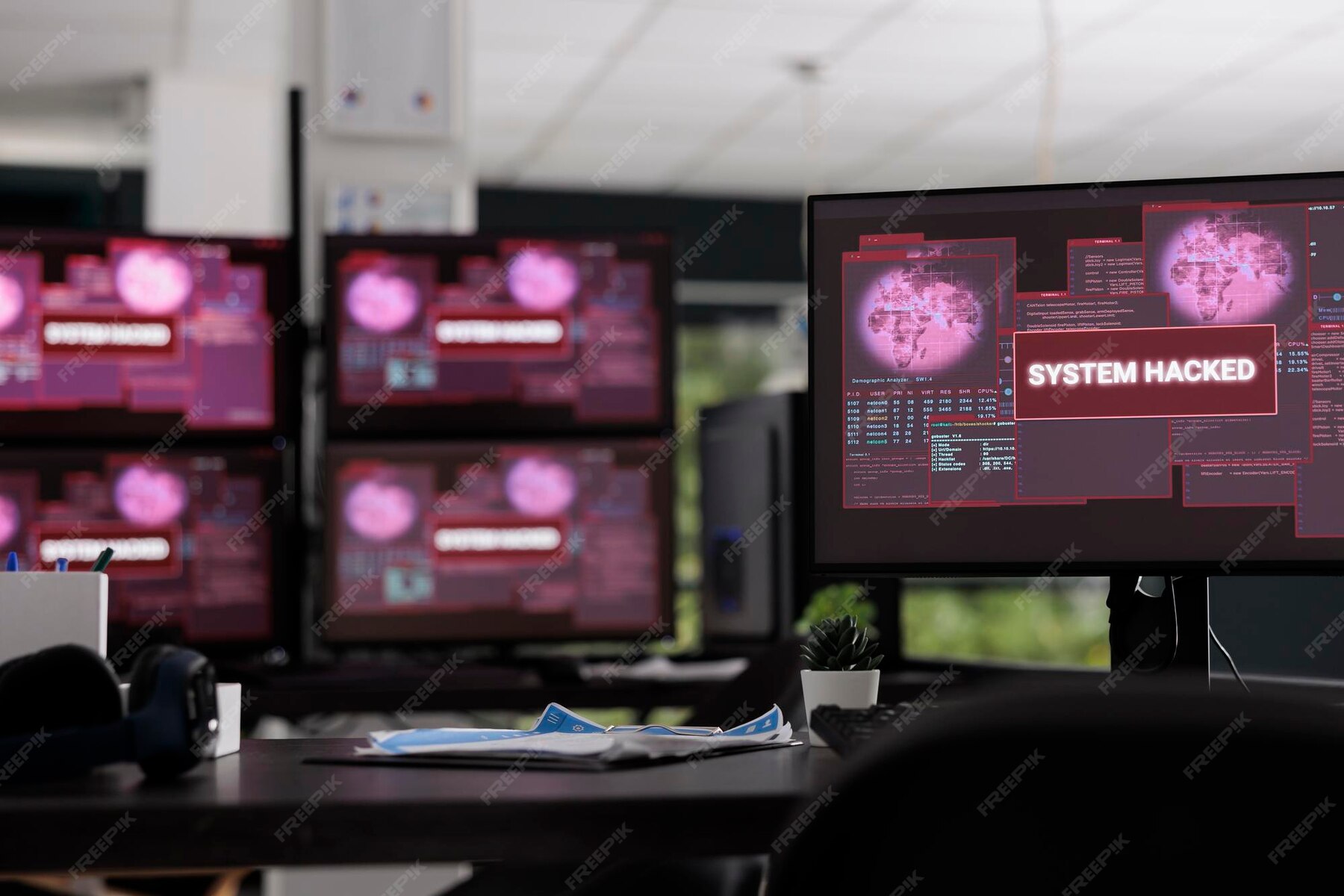 Premium Photo Big Data It Empty Office Displaying Critical Error Message Showing On Pc Screen