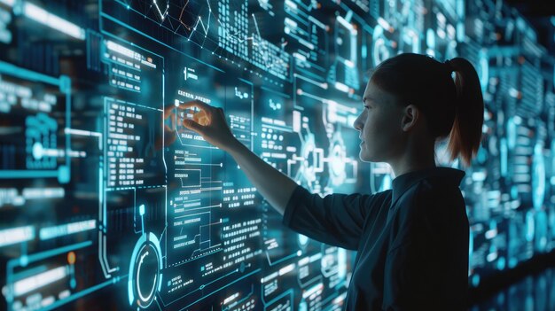 Premium Photo | Big data technology and data science with person ...