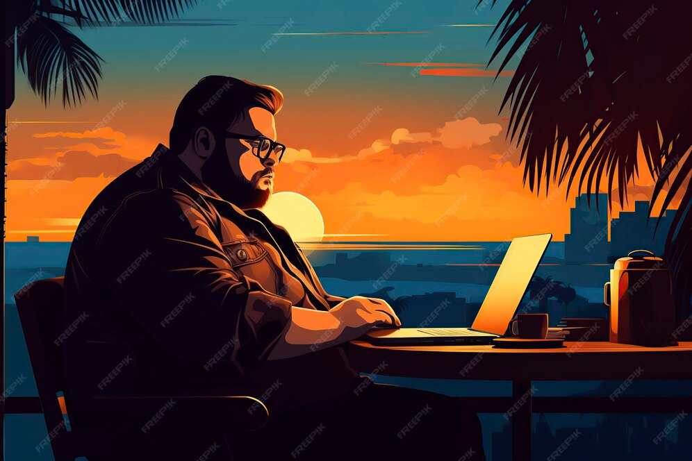 Premium Photo | Big man working on laptop and big screen big man ... Premium Photo | Big man working on laptop and big screen big man ...