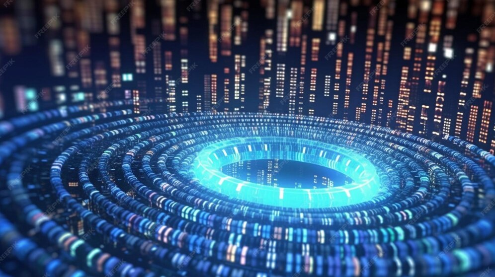 Premium AI Image | Binary code moving through a vortex in the backdrop ...