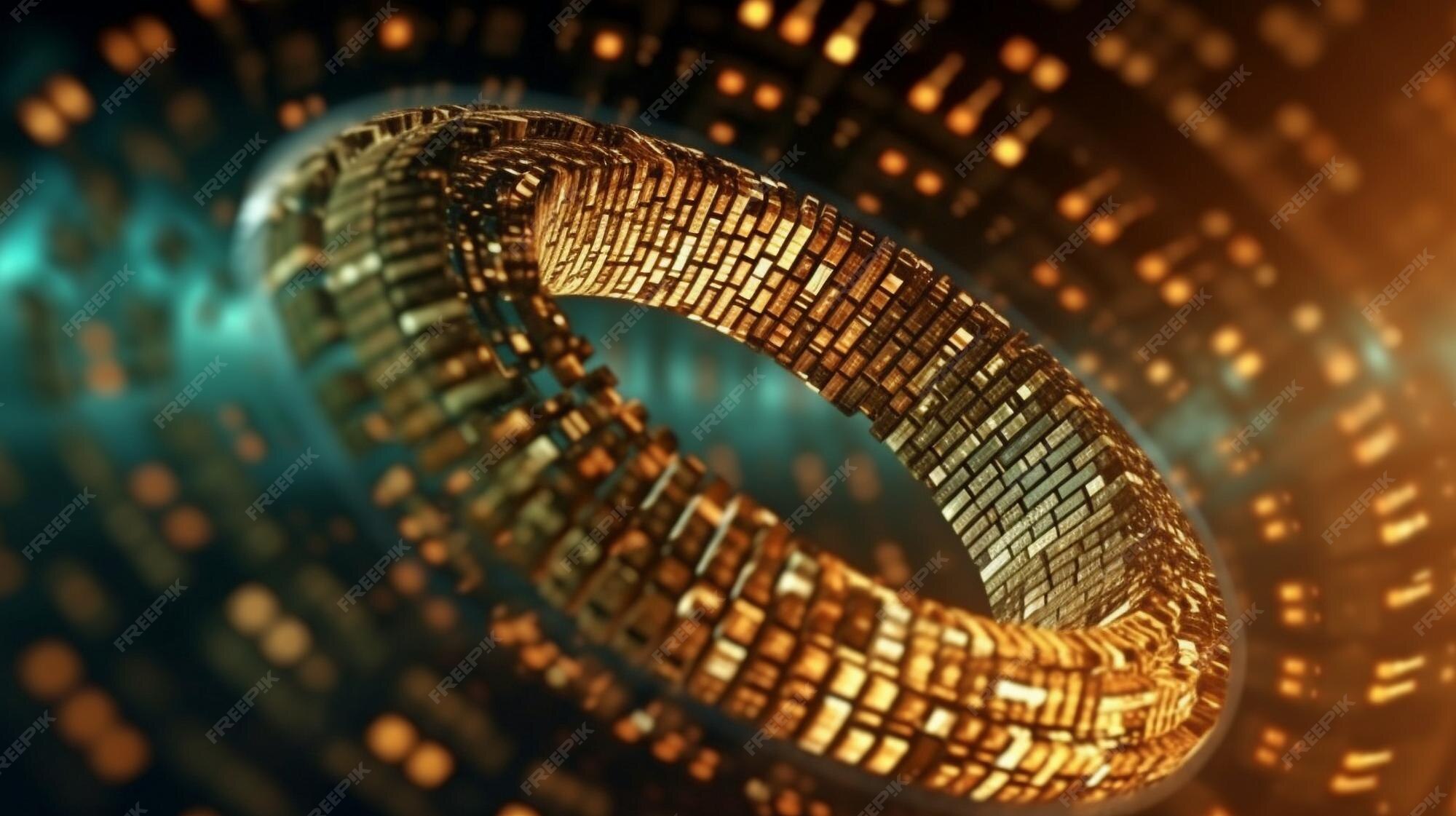 Premium AI Image | Binary code moving through a vortex in the backdrop with depth of field is a ...