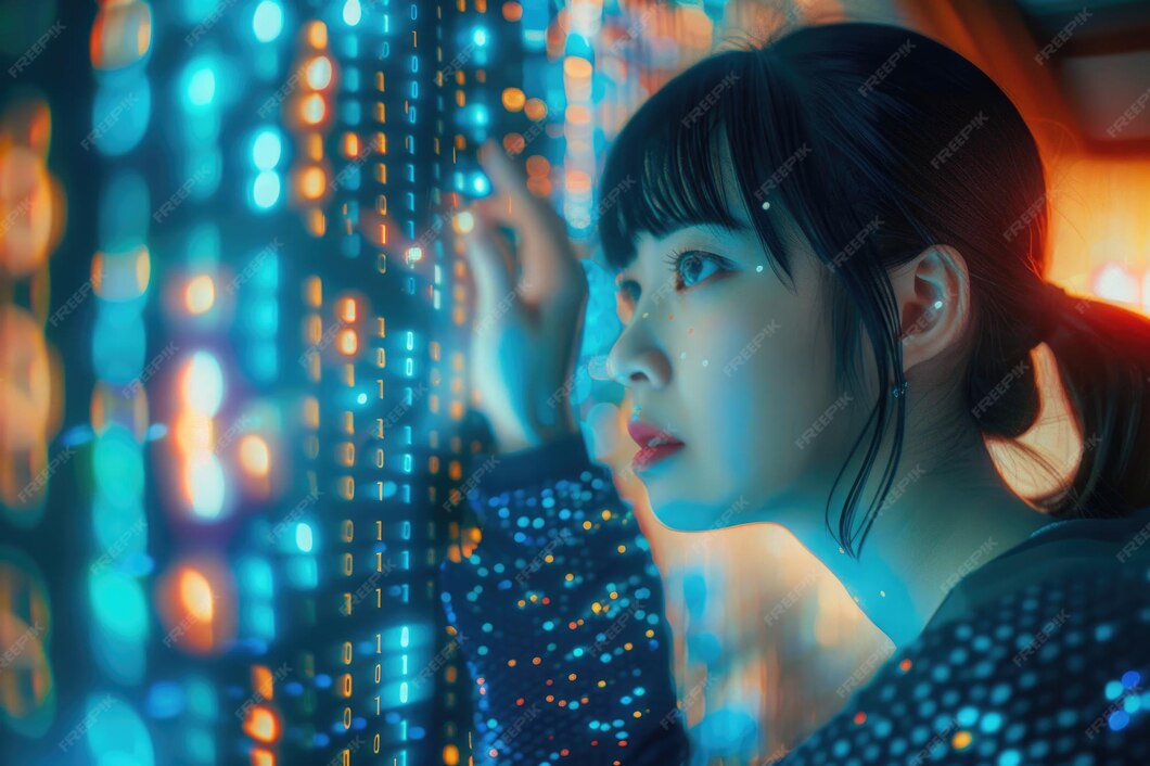 Premium Photo Binary Code Woman Working With Binary Code Concept Of Digital Technology Binary Code