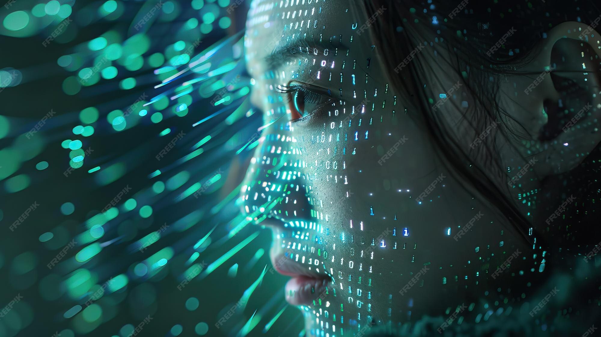 Premium Photo | Binary code Woman working with binary code concept of digital technology binary code