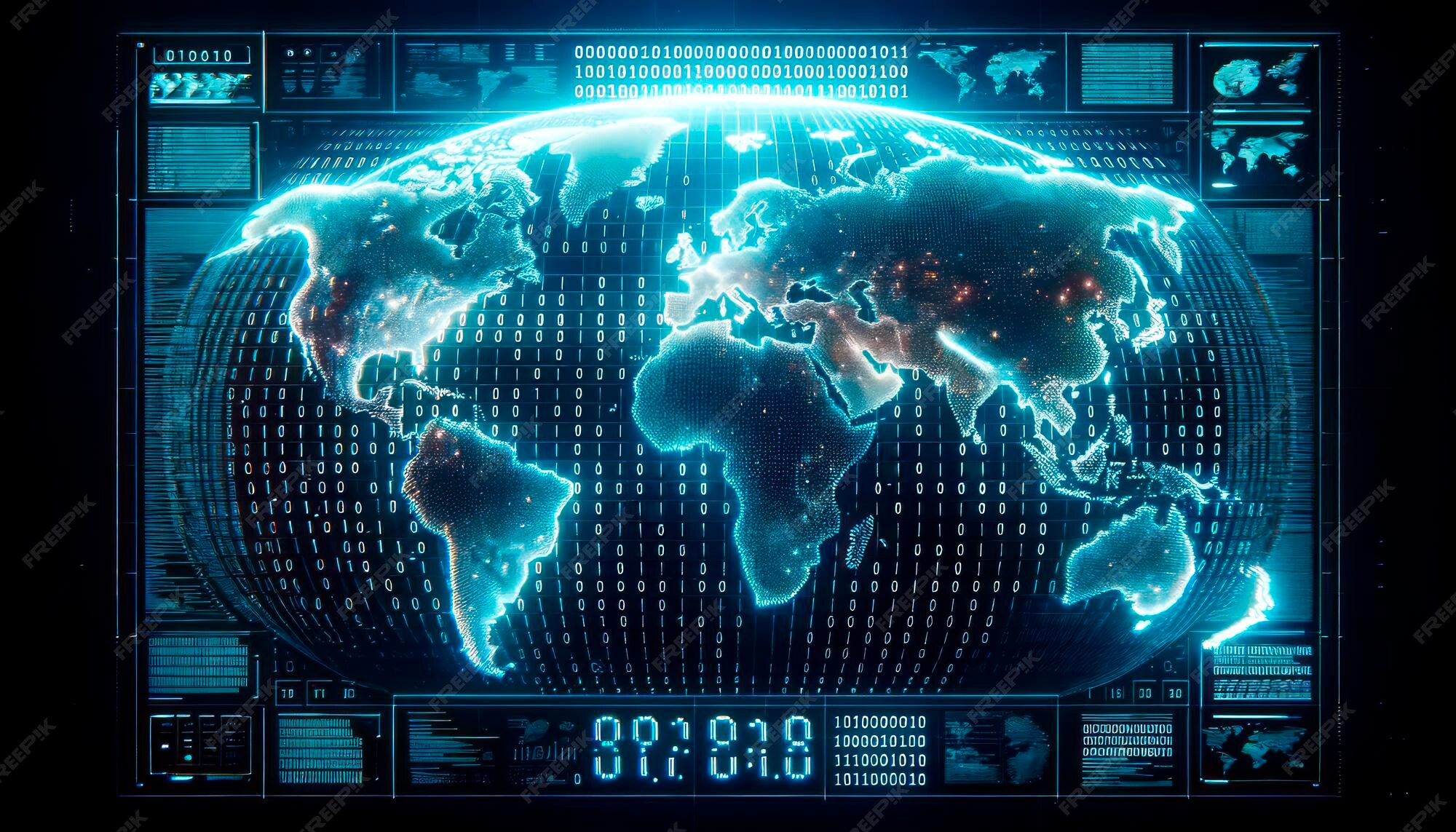 Premium Photo | Binary code world map on digital background with analysis interface Data science ...