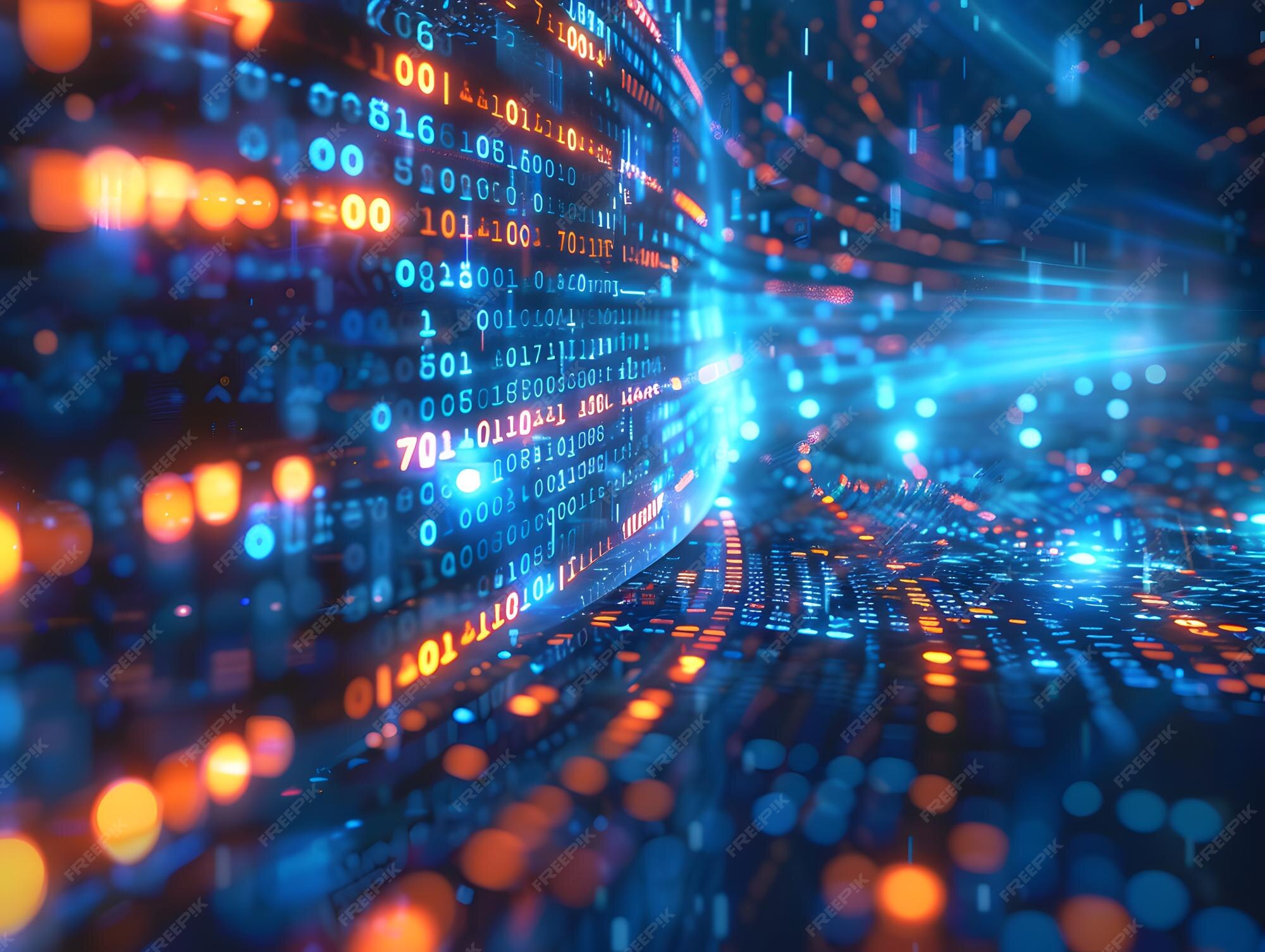 Binary stream or code tunnel background data flow charts with numbers and computer programing ...
