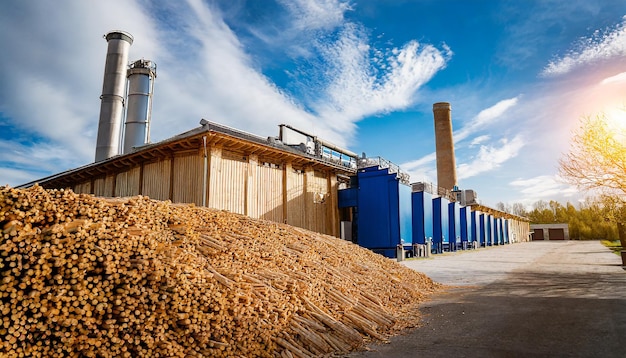 Premium Photo Bio Power Plant With Storage Of Wooden Fuel Against
