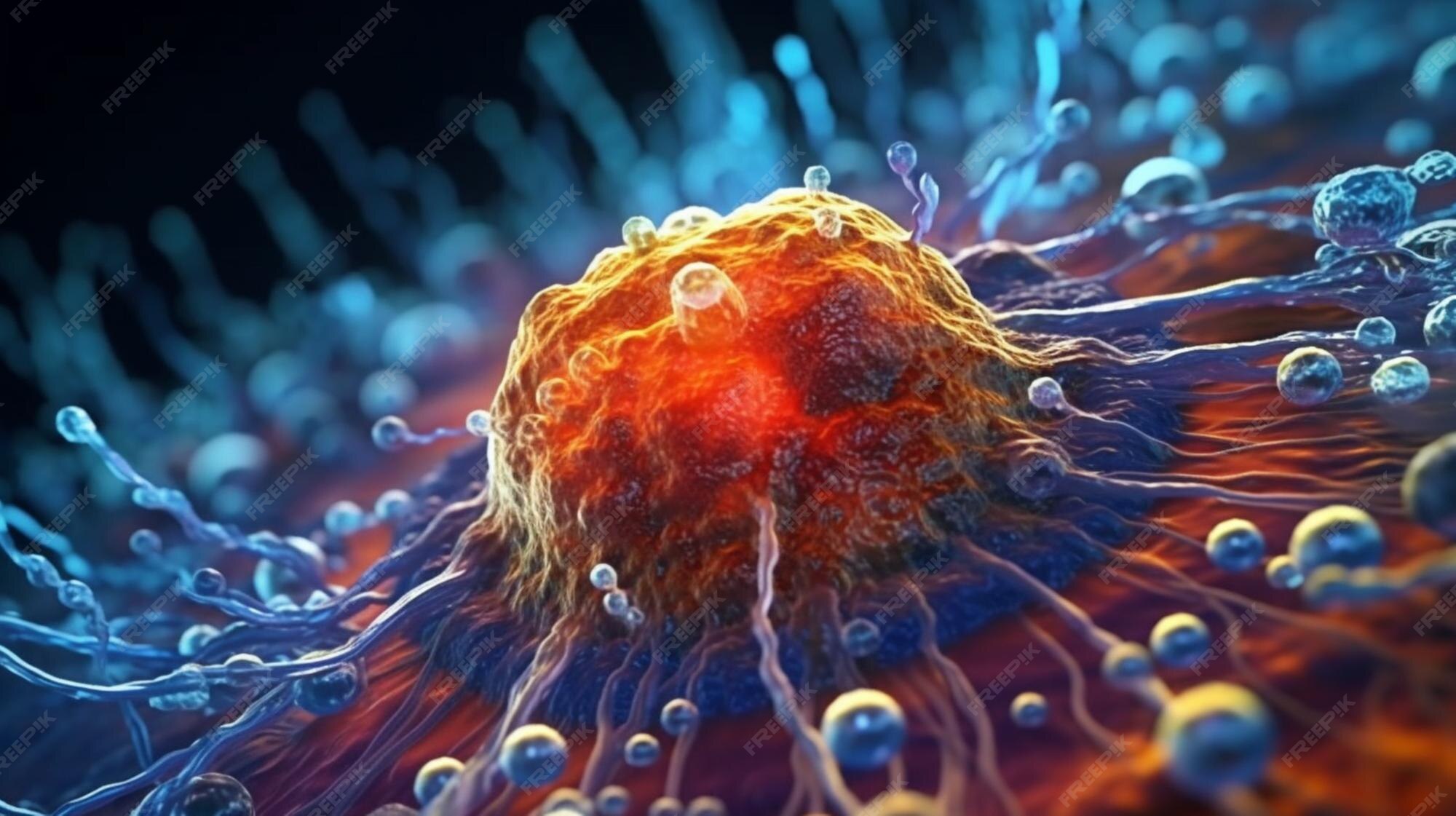 Premium Ai Image Biological Cell Closeup Under A Microscope Nanobiotechnology Concept