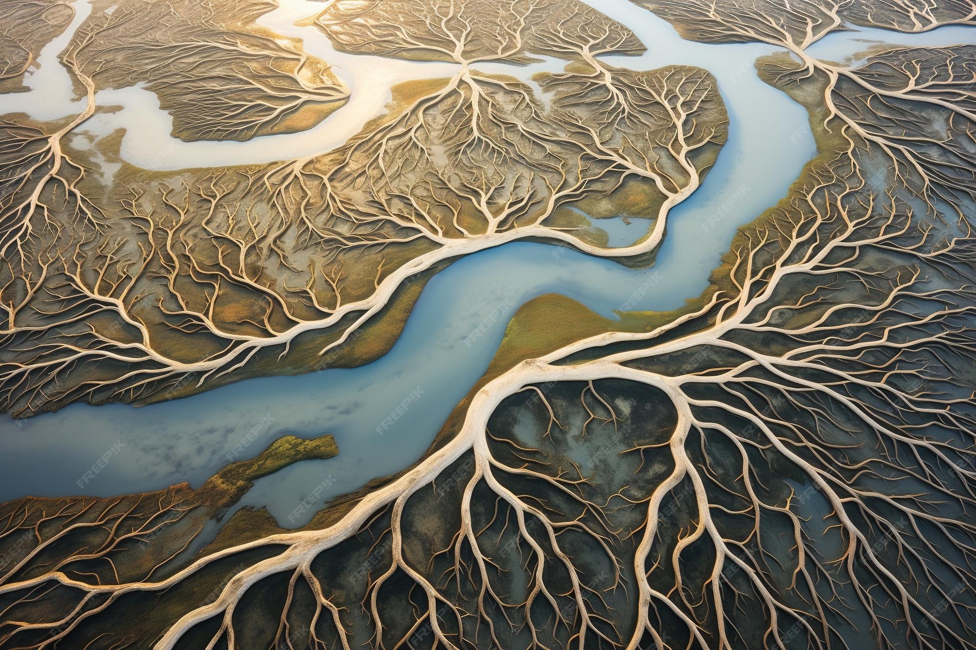 Premium Photo | Bird'seye view of river delta branching patterns Premium Photo | Bird'seye view of river delta branching patterns