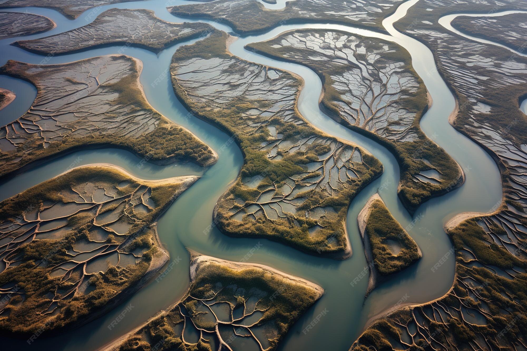 Premium Photo | Bird'seye view of river delta branching patterns Premium Photo | Bird'seye view of river delta branching patterns