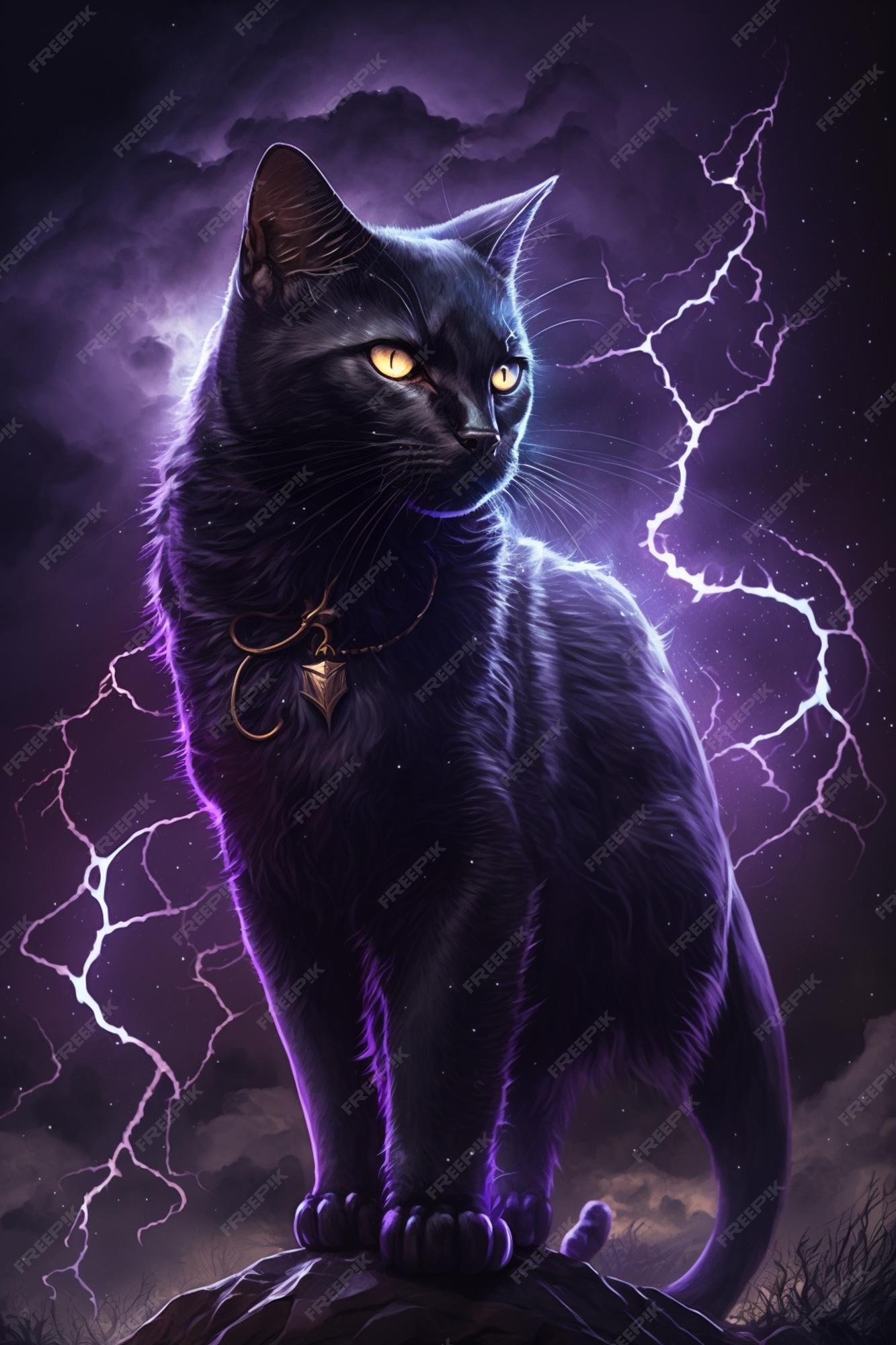 Premium AI Image | A black cat with a purple lightning bolt on its head. Premium AI Image | A black cat with a purple lightning bolt on its head.