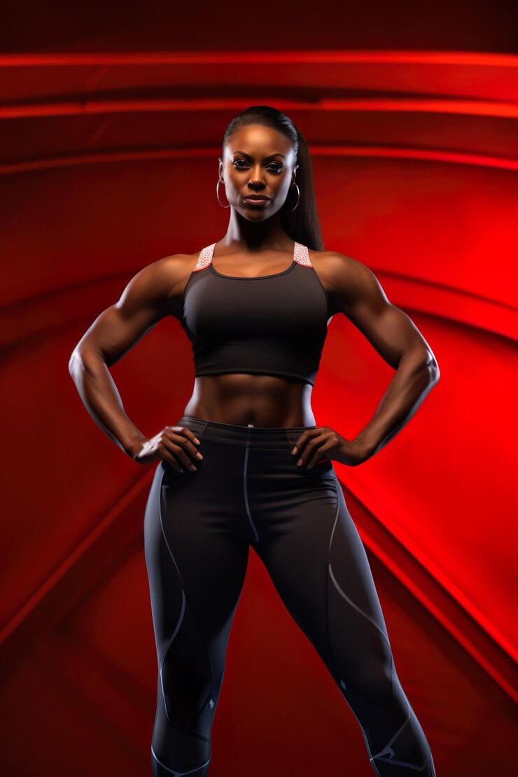 Premium Ai Image A Black Female Bodybuilders Showcasing The Power Of Her Muscles