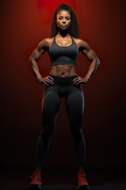 Premium Ai Image A Black Female Bodybuilders Showcasing The Power Of Her Muscles