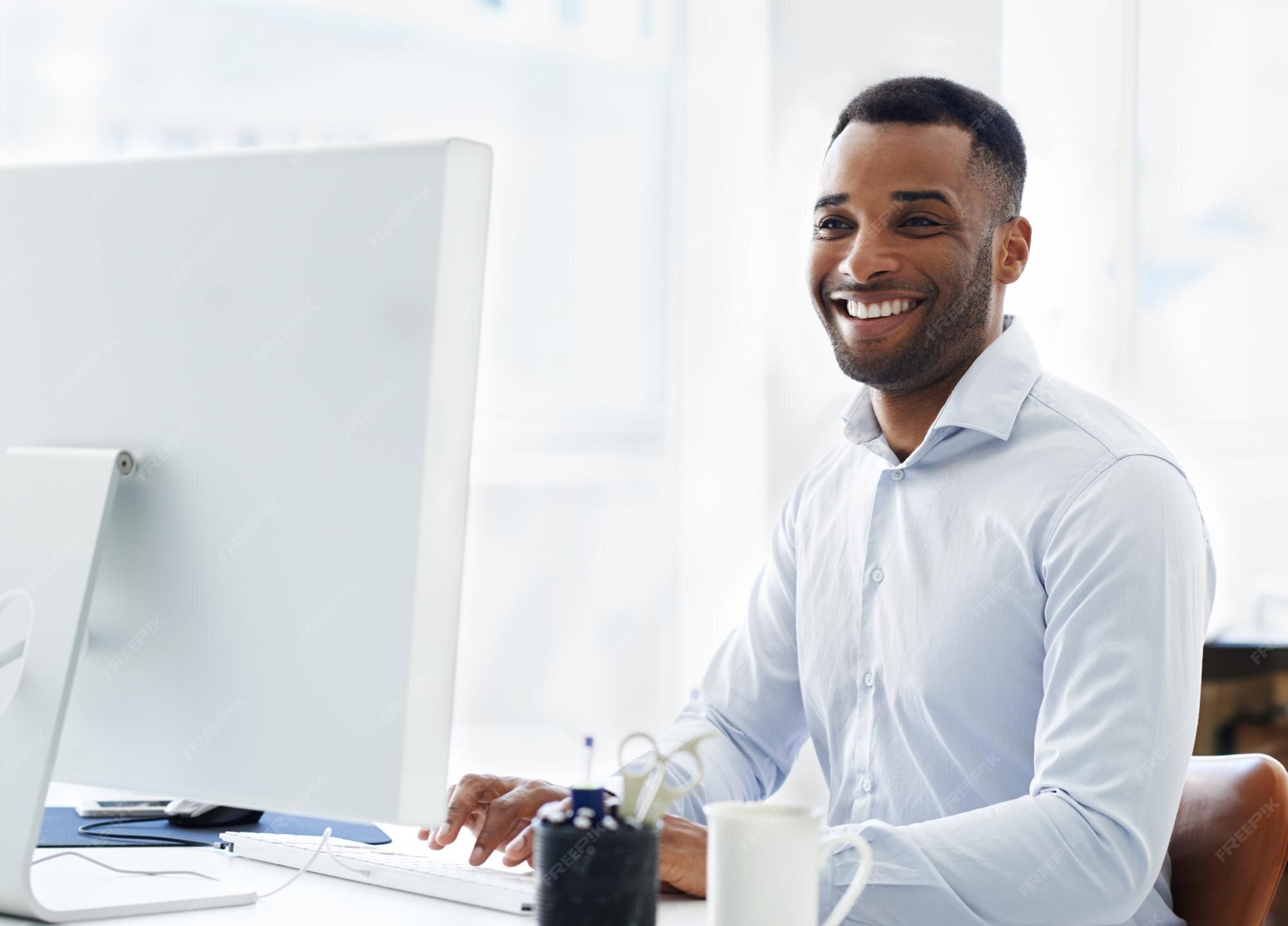 Premium Photo | Black man computer and software developer at desk ...