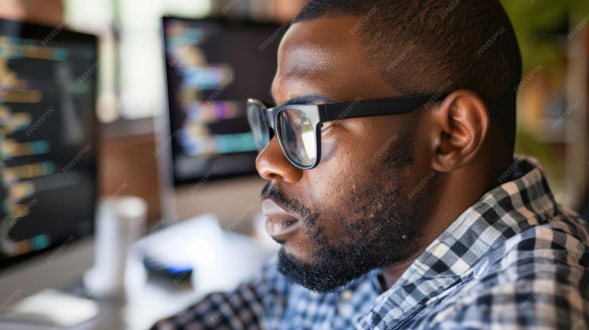 Premium Photo Black Man Web Designer Or Programmer For Coding Software Development And Fixing