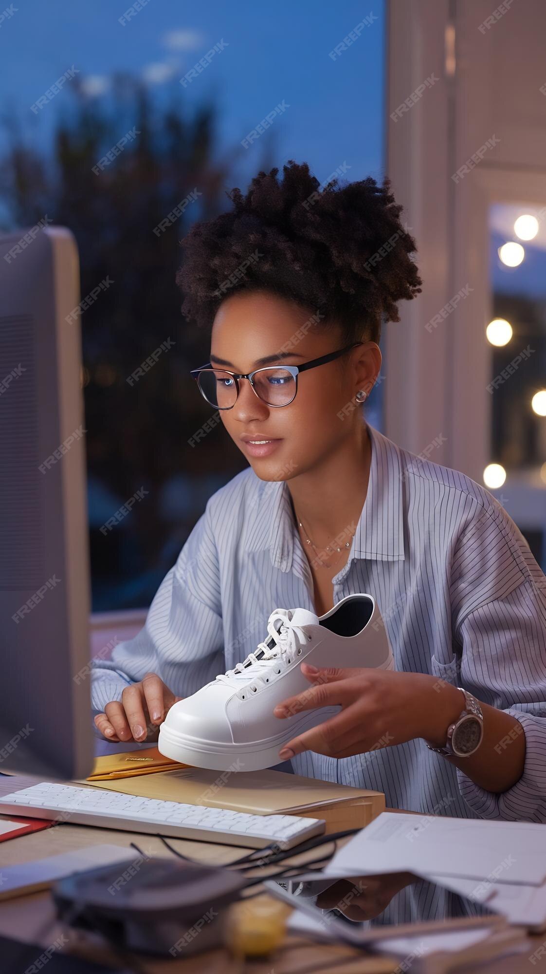 Black Teenage Woman Creating and Rendering 3D Model of Unique Sneaker ... Black Teenage Woman Creating and Rendering 3D Model of Unique Sneaker ...