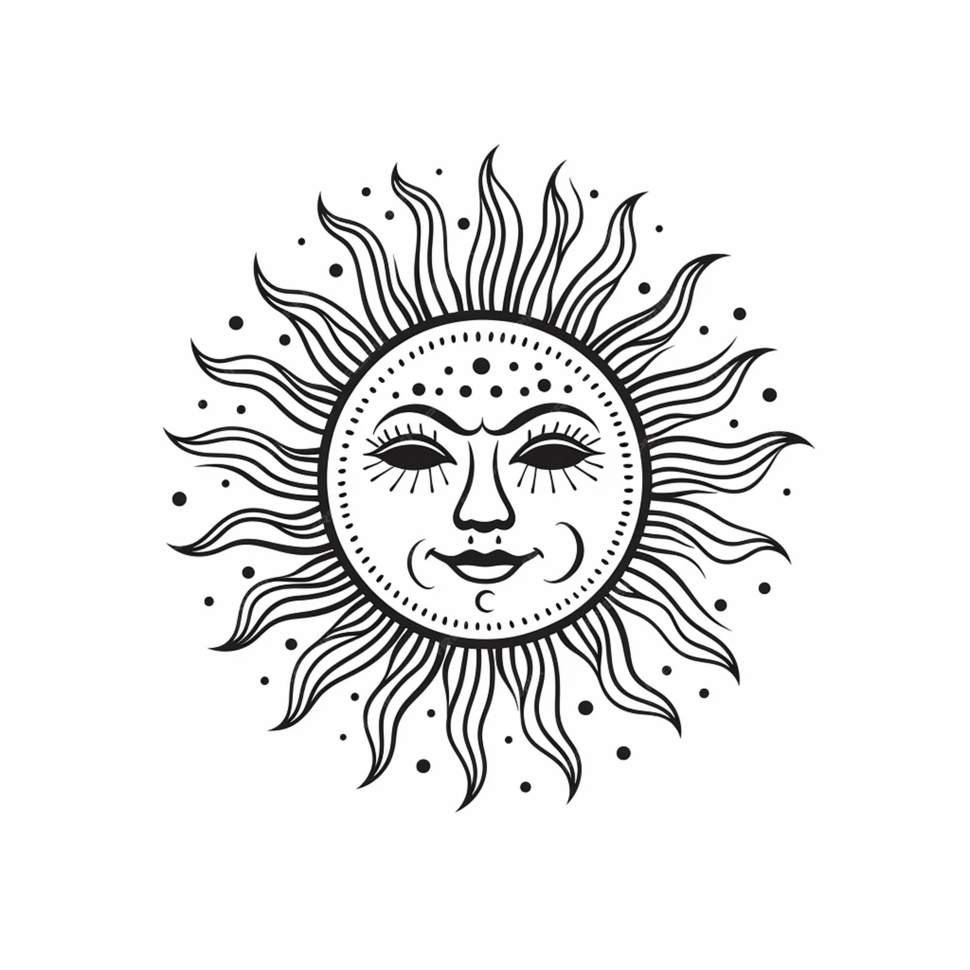 Premium AI Image | a black and white drawing of a sun with a face ... Premium AI Image | a black and white drawing of a sun with a face ...