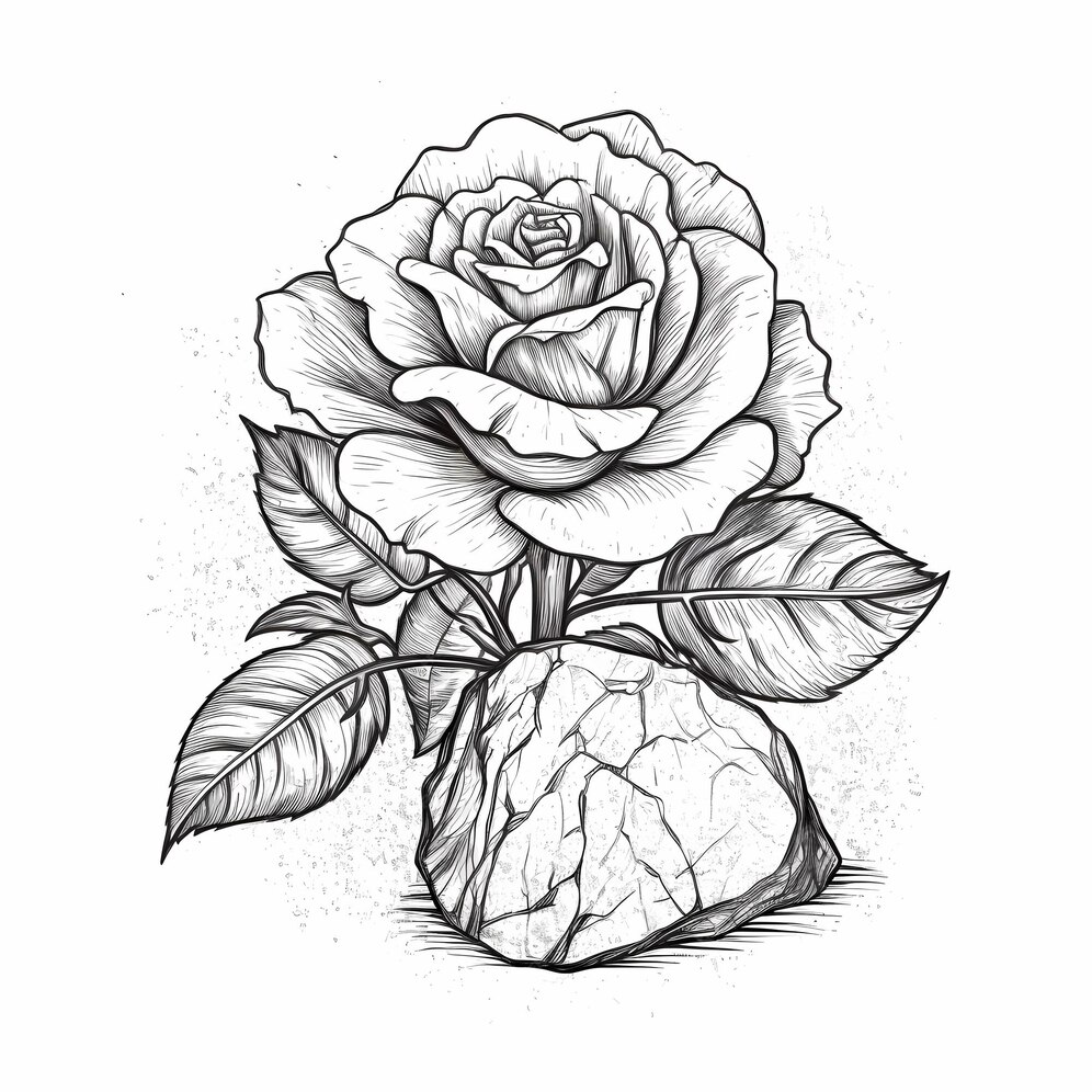 Premium AI Image | Black and White Pencil Sketch of a Rock and Rose in ... Premium AI Image | Black and White Pencil Sketch of a Rock and Rose in ...