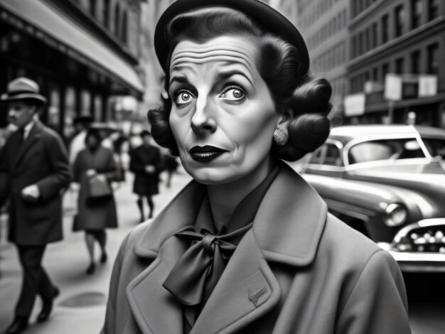 Premium AI Image | A black and white photo of a woman in a trench coat ... Premium AI Image | A black and white photo of a woman in a trench coat ...