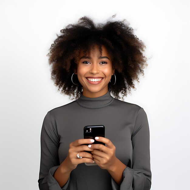Premium Photo | Black woman holding a phone on white background Premium Photo | Black woman holding a phone on white background