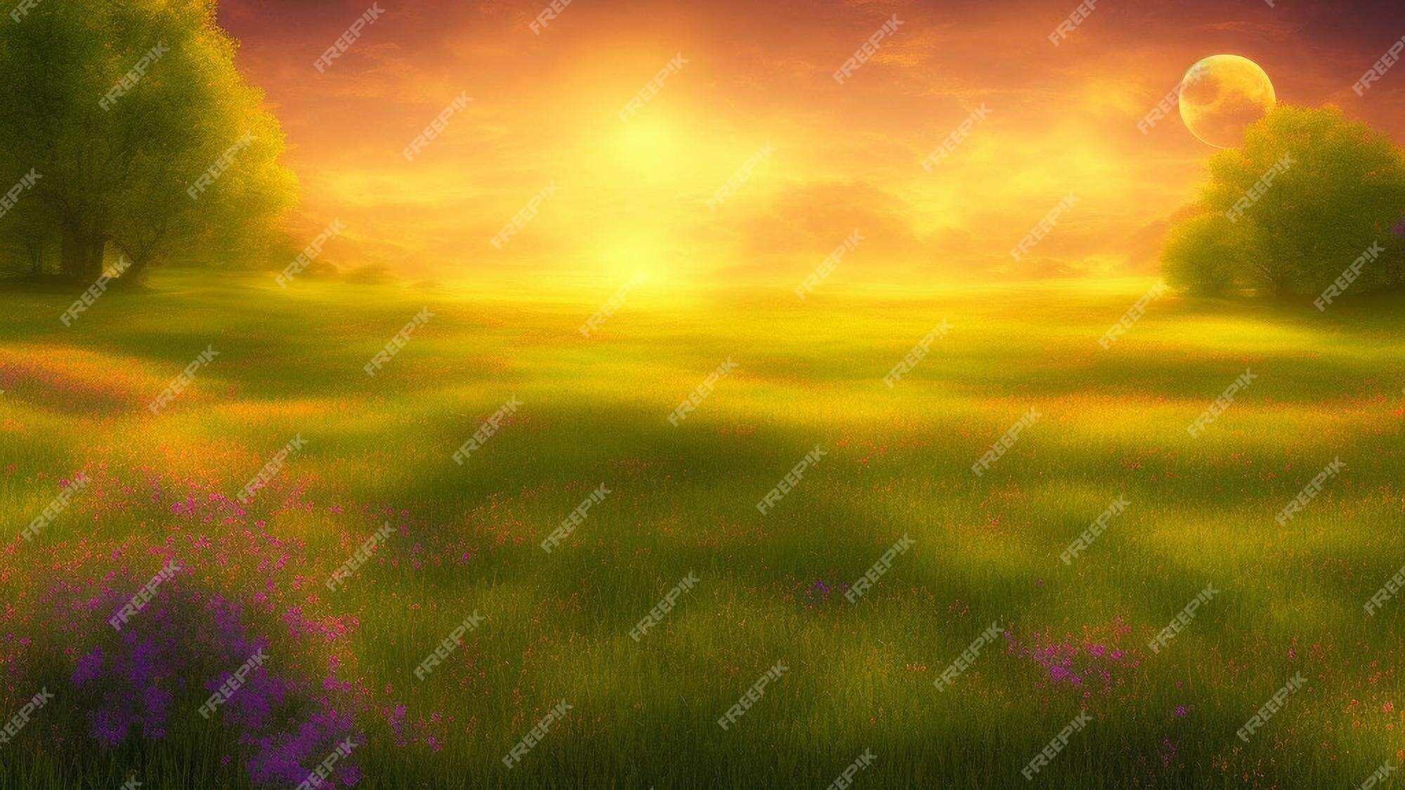 Premium Photo | Blank meadow landscape scene illustration Premium Photo | Blank meadow landscape scene illustration