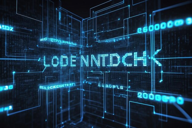 Blockchain network concept Distributed ledger technology Block chain text and computer ...