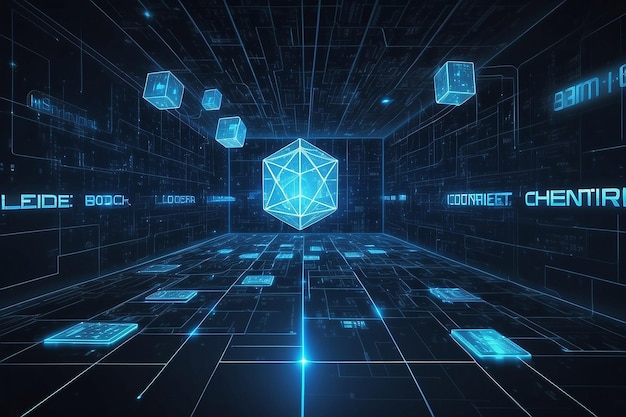 Blockchain network concept Distributed ledger technology Block chain text and computer ...