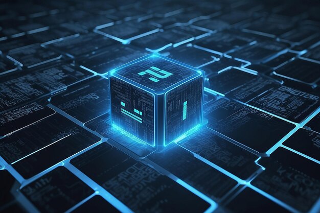 Blockchain network concept Distributed ledger technology Block chain text and computer ...