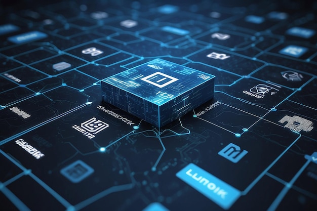 Blockchain Network Concept Distributed Ledger Technology Block Chain Text And Computer