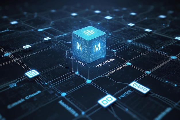 Blockchain Network Concept Distributed Ledger Technology Block Chain Text And Computer