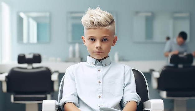 Premium AI Image | blond boy sitting in a barber shop Premium AI Image | blond boy sitting in a barber shop