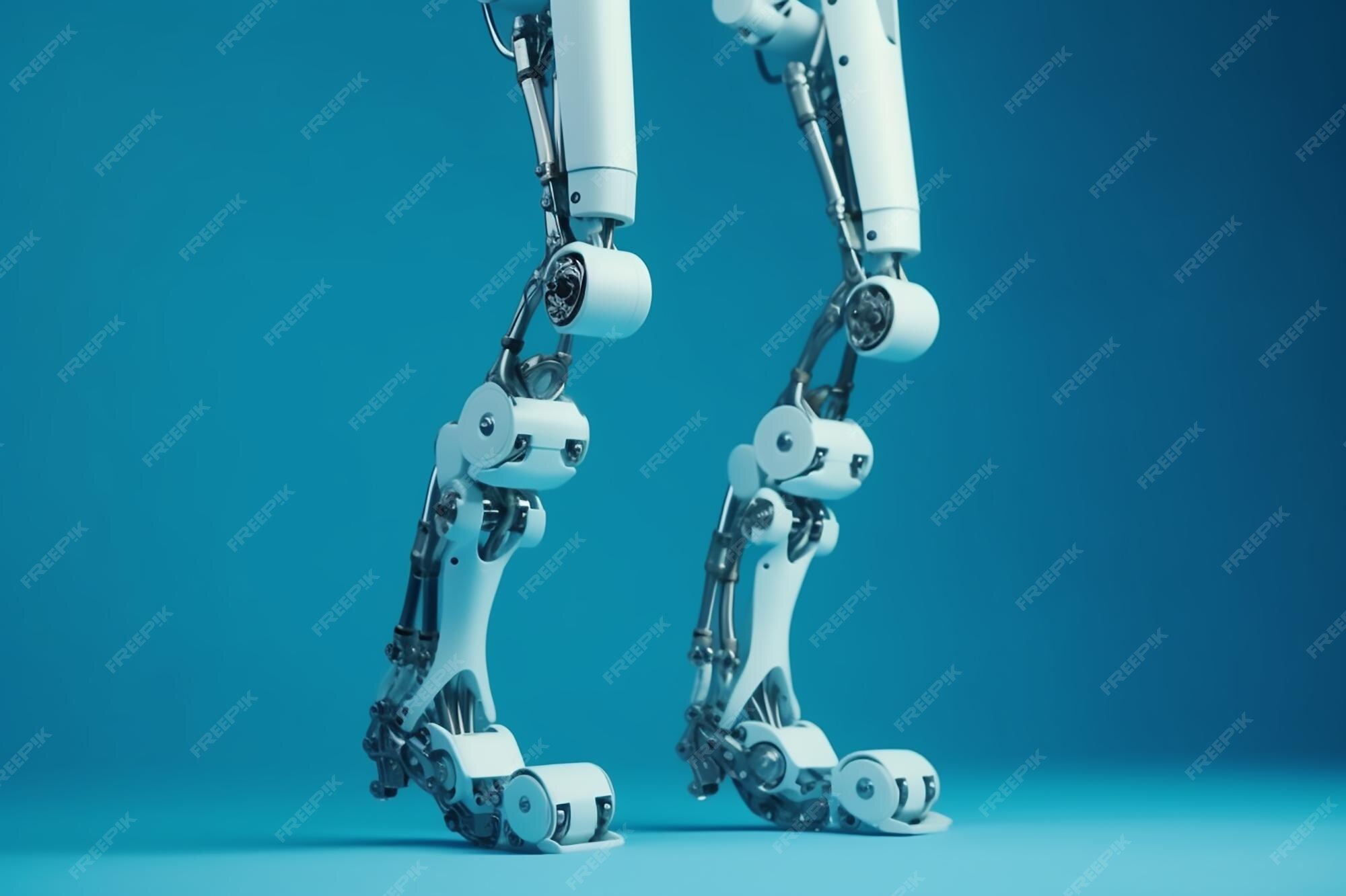 Premium Photo A Blue Background With A Robot Leg Artifial Intelegance Concept