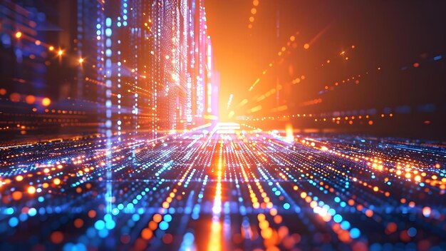 Blue binary code cascading down in double exposure representing data ...