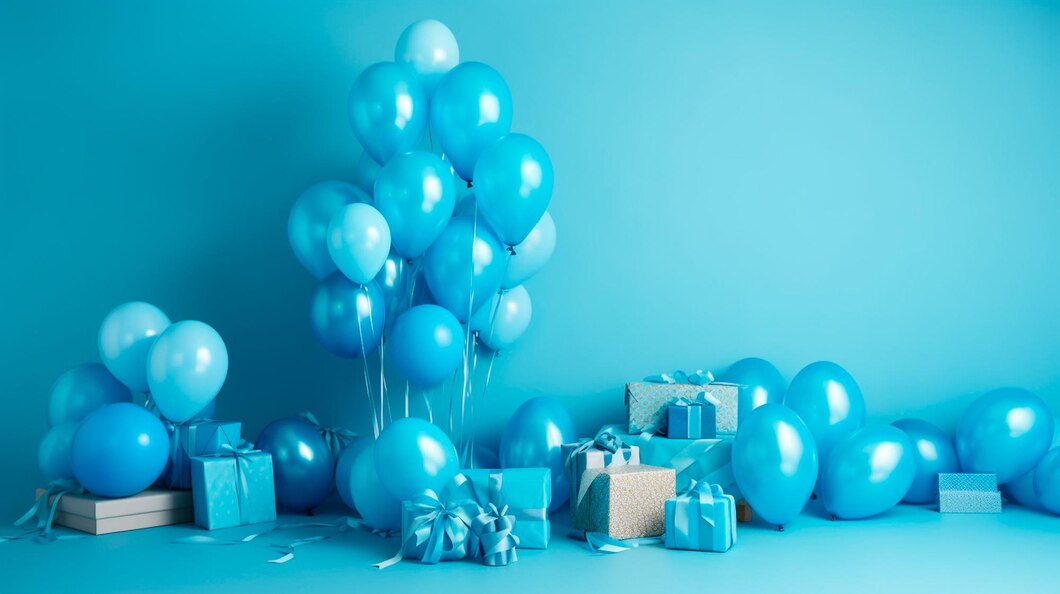Premium Ai Image Blue Birthday Decor With Balloons An Presents Ideal
