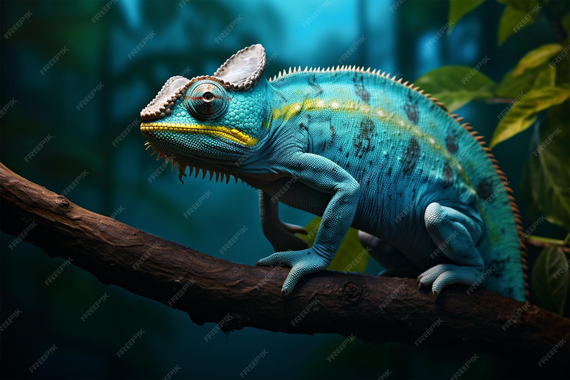 Premium Ai Image A Blue Chameleon Sits On A Branch