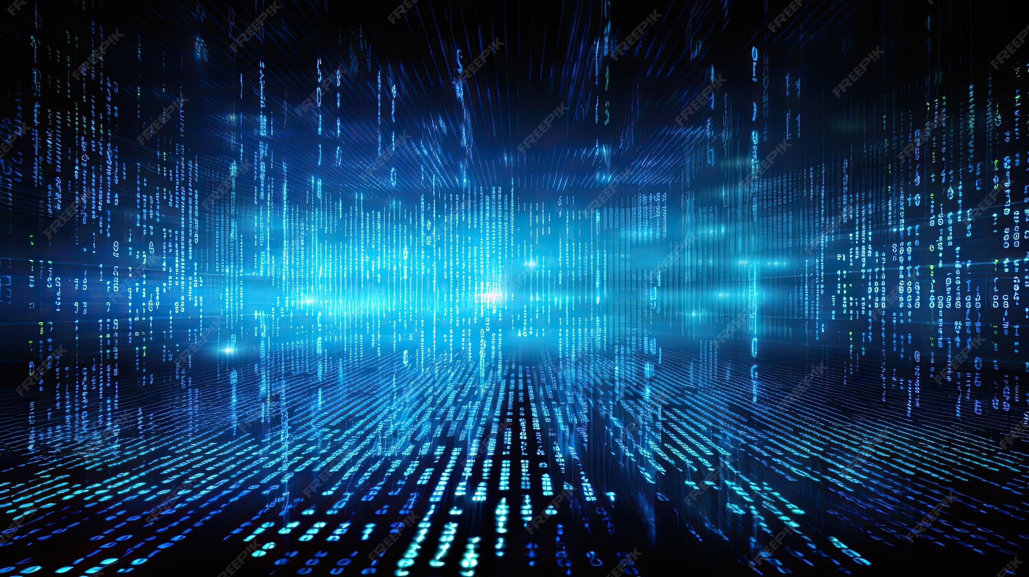 Premium AI Image | Blue Digital Binary Code Cyber Communication with Binary Coding on Computer ...